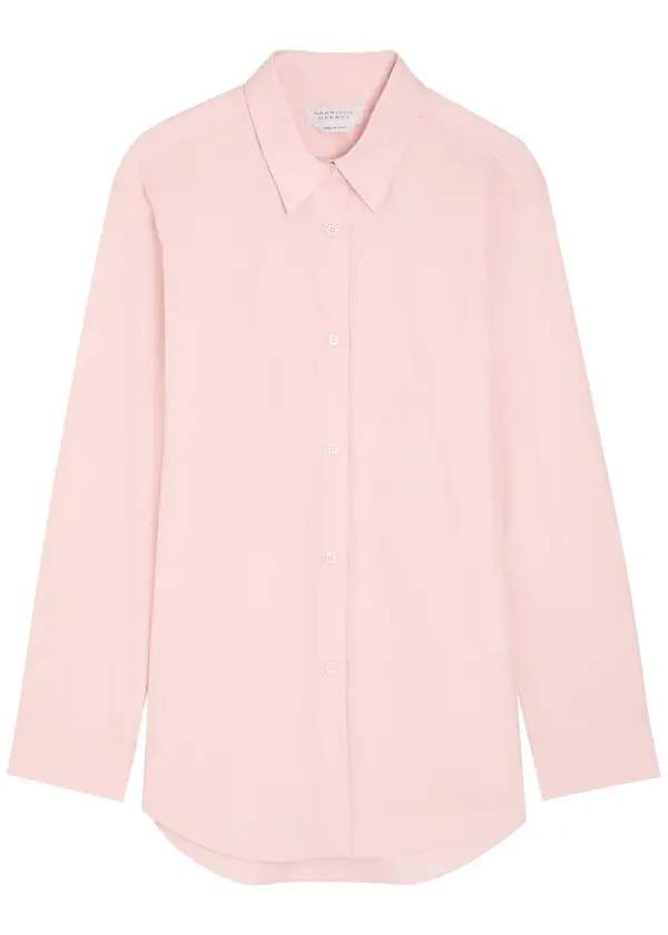 Gabriela Hearst Cotton-poplin Shirt With Embroidered Logo - Light Pink