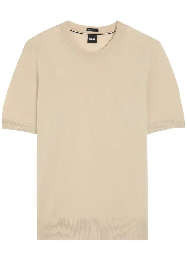 BOSS Umauro Fine-knit Wool T-shirt - Beige