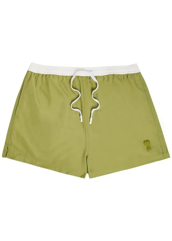 Ami Logo-appliquéd Woven Swim Shorts - Light Green