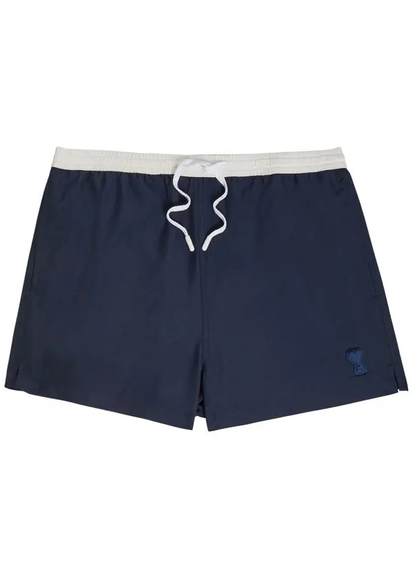 Ami Logo-appliquéd Woven Swim Shorts - Navy