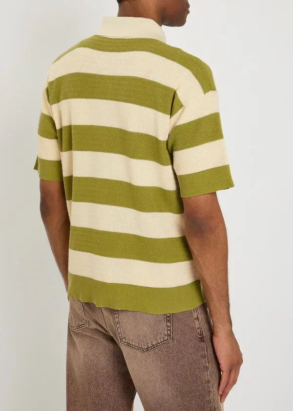 AMI Paris Striped Logo-appliquéd Cotton Polo Shirt - White