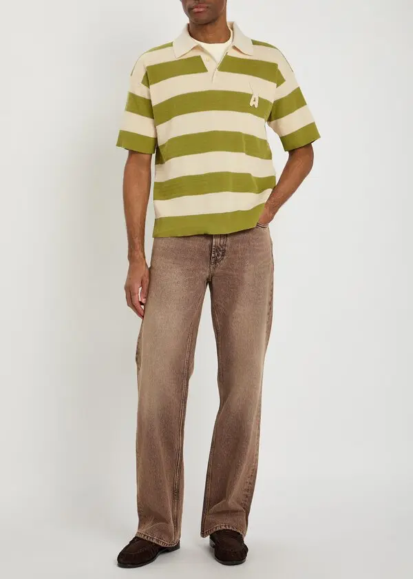 AMI Paris Striped Logo-appliquéd Cotton Polo Shirt - White
