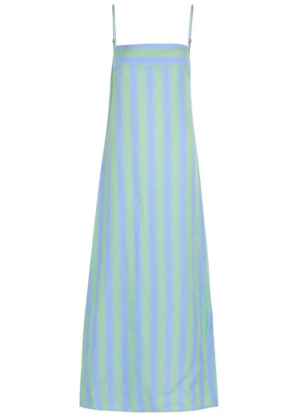 Staud Laura Striped Linen Midi Dress - Light Blue