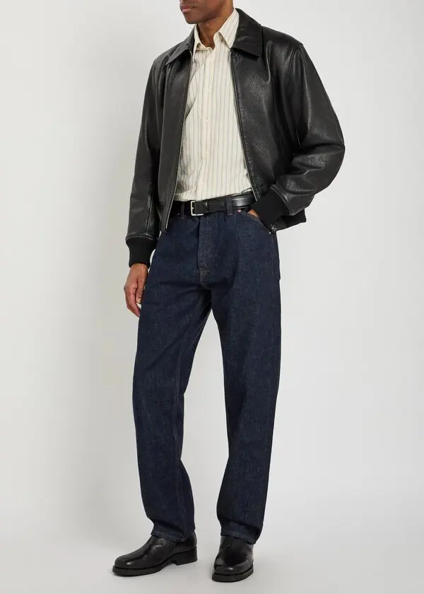 AMI Paris Grained Leather Bomber Jacket - Black