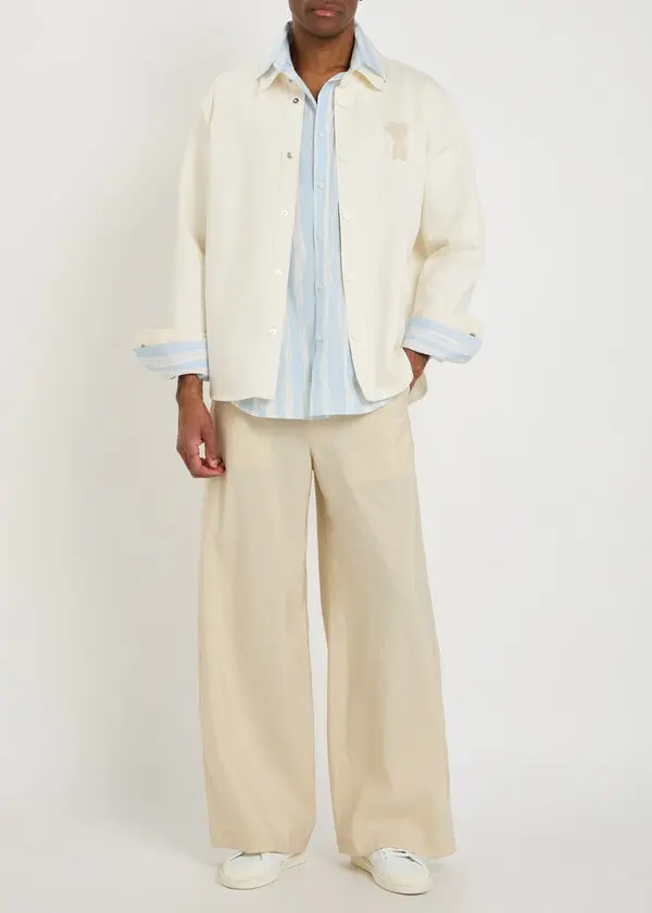 AMI Paris Logo-appliquéd Denim Overshirt - Cream