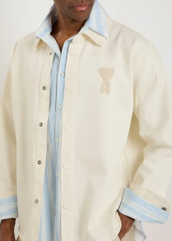 AMI Paris Logo-appliquéd Denim Overshirt - Cream