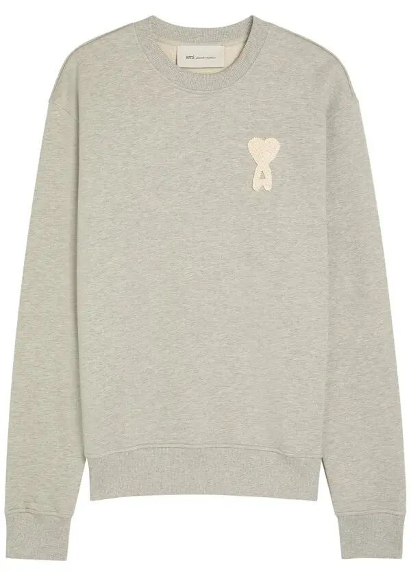 Ami Logo-appliquéd Cotton Sweatshirt - Grey