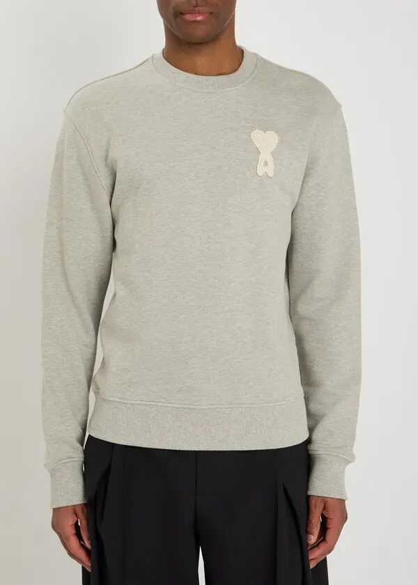 Ami Logo-appliquéd Cotton Sweatshirt - Grey