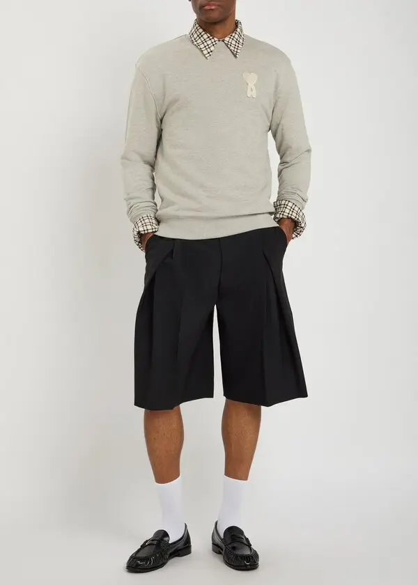 Ami Logo-appliquéd Cotton Sweatshirt - Grey