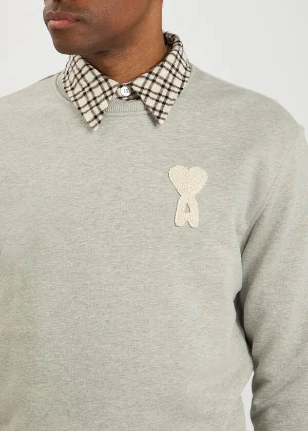Ami Logo-appliquéd Cotton Sweatshirt - Grey