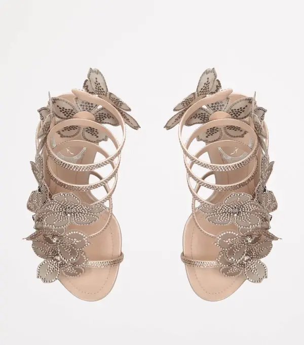 Rene Caovilla Satin Floral Embellished Stiletto Sandals - Nude