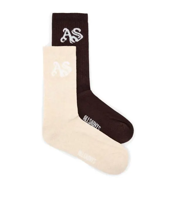 ALLSAINTS Cotton-blend Logo Socks - Brown
