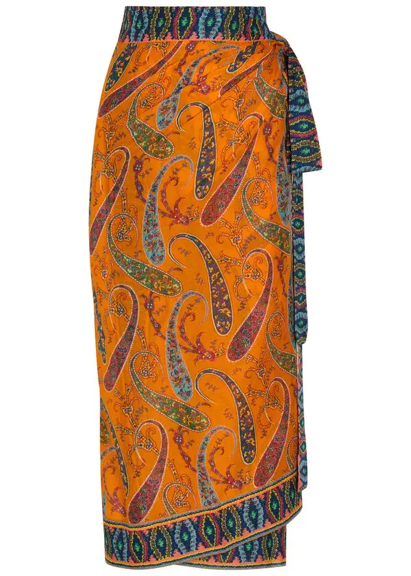 Etro Cotton Midi Wrap Sarong Skirt - Orange