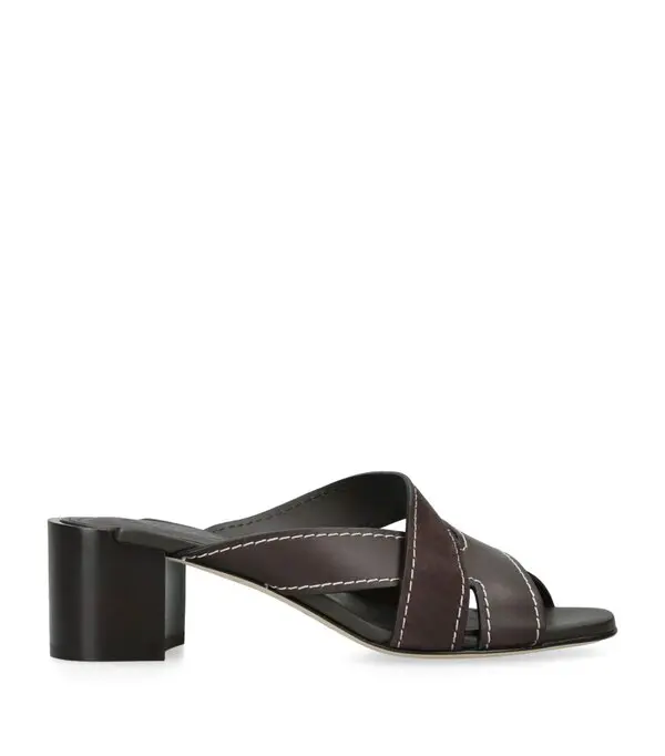 TOD'S Suede T-strap Mules - Brown