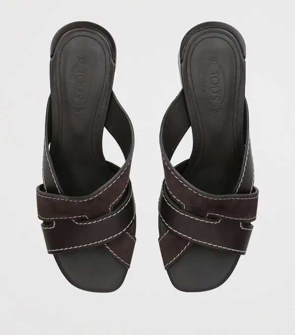 TOD'S Suede T-strap Mules - Brown