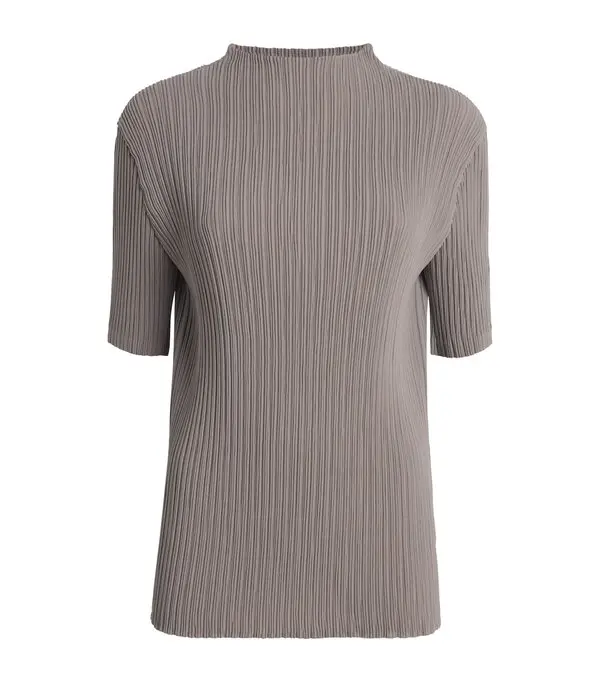 Issey Miyake Hatching Pleats High-neck Top - Grey