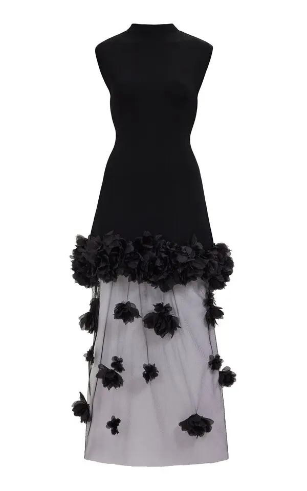 Aje Fleura Knitted Midi Dress - Black