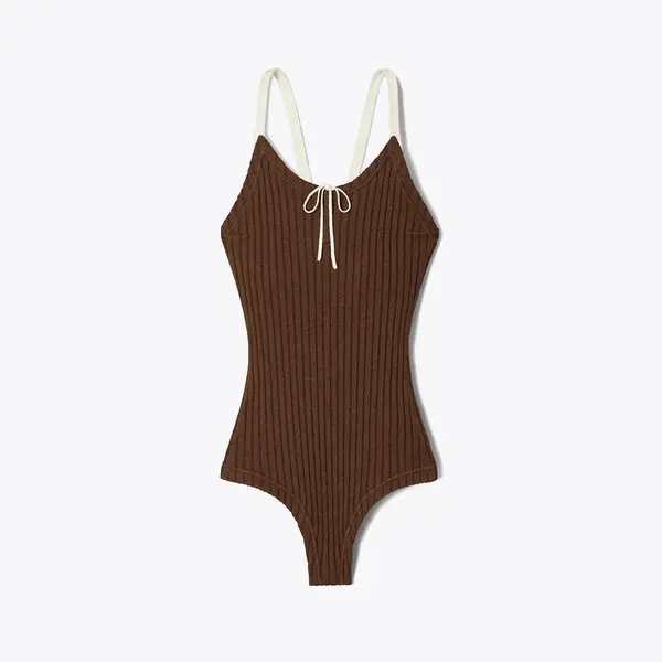 Tory Burch Ribbed Knit Bodysuit - Chocolate