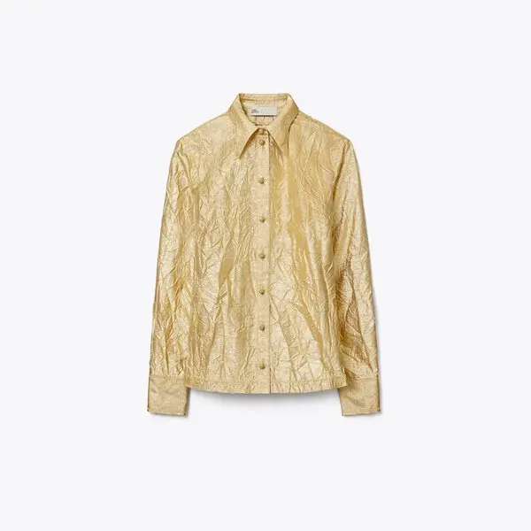Tory Burch Crushed Silk Shirt - White/gold