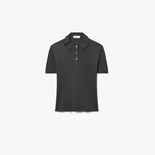 Tory Burch Oversized Silk Polo - Dark Gray