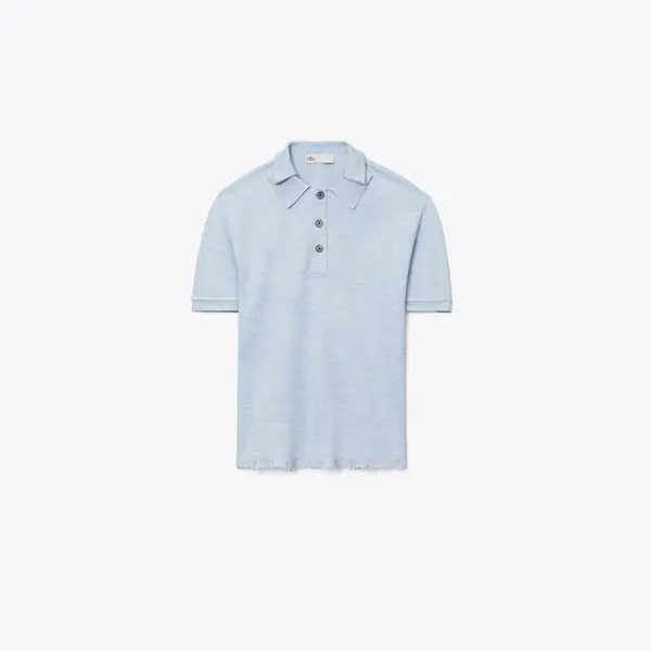 Tory Burch Oversized Silk Polo - Light Blue