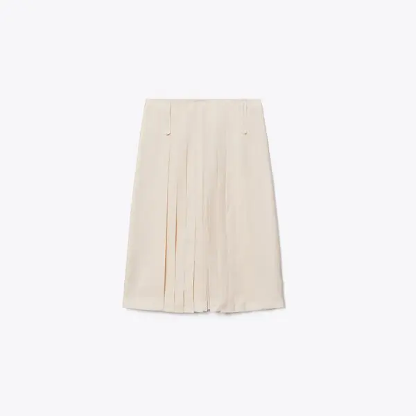 Tory Burch Pleated Midi Skirt - Cream