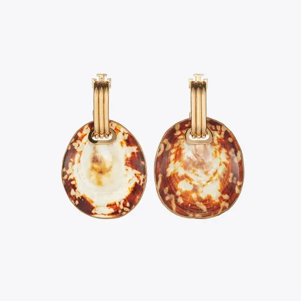 Tory Burch Runway Shell Drop Earrings - Light Brass
