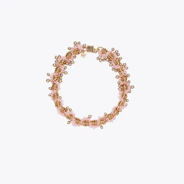 Tory Burch Runway Beaded Necklace - Light Brass/pink