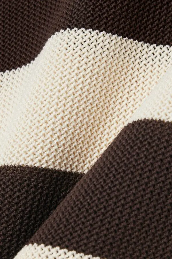 Lacoste Stripe Knit Polo Sweater - Cream