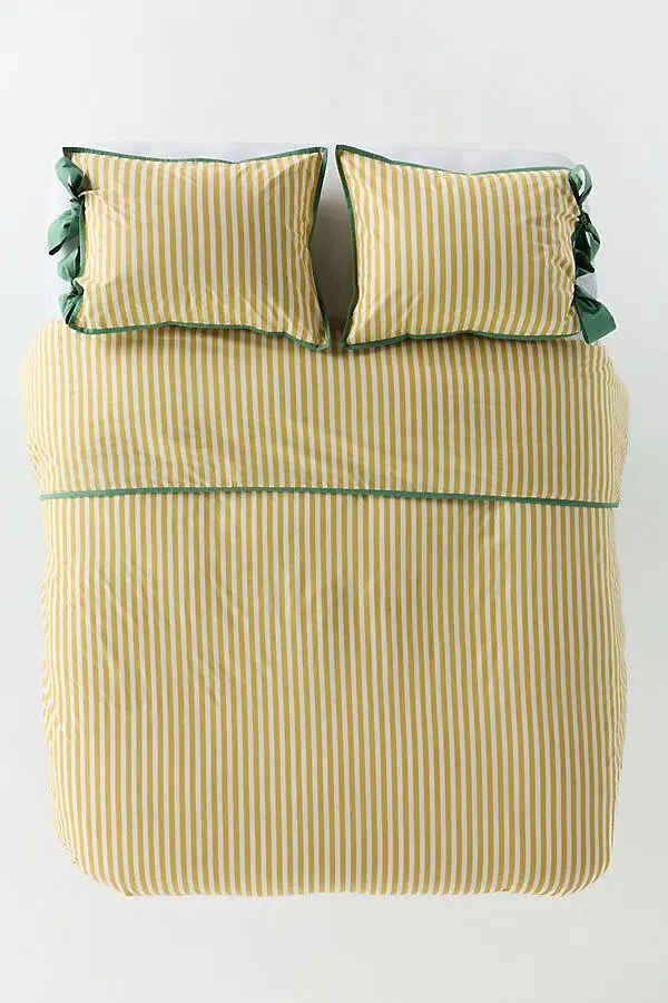 Maeve Brynne Cotton Percale Stripe Tie Prted Duvet - Ochre Stripe
