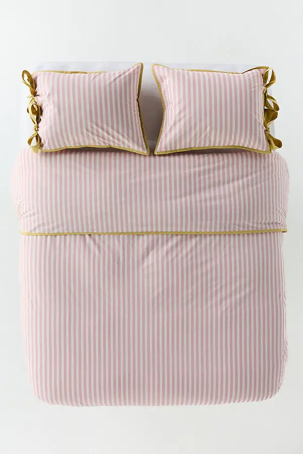 Maeve Brynne Cotton Percale Stripe Tie Prted Duvet - Pink Stripe