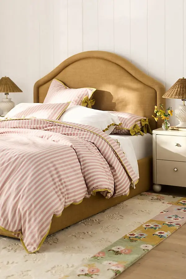 Maeve Brynne Cotton Percale Stripe Tie Prted Duvet - Pink Stripe