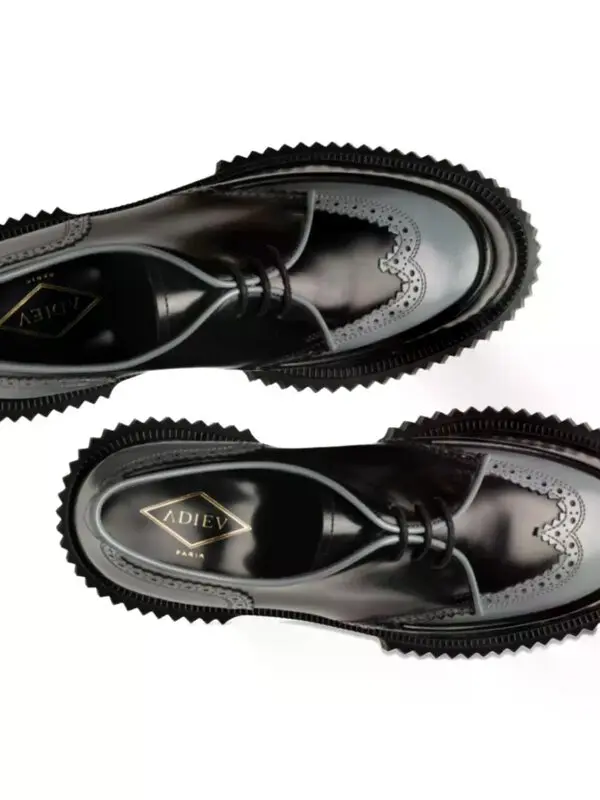 ADIEU PARIS Leather Brogue Detail Loafers With Ridged Sole