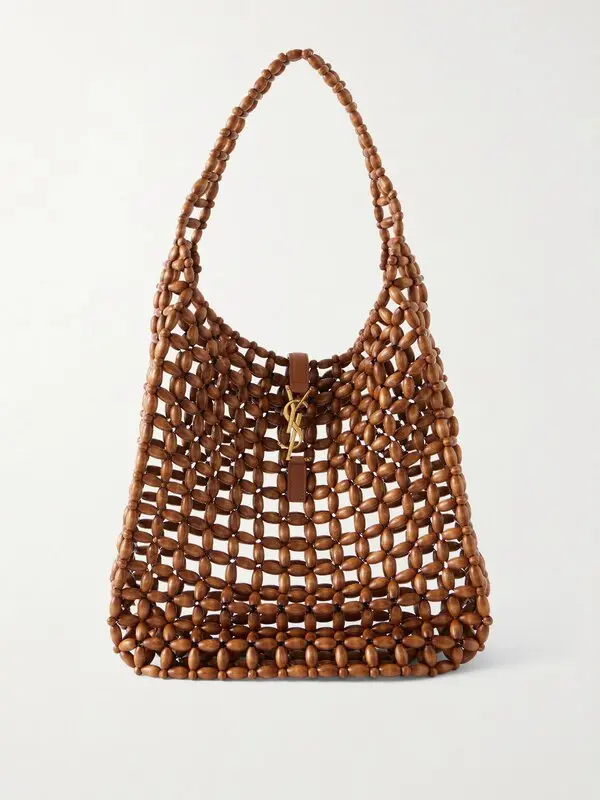 Saint Laurent Le 5 À 7 Large Beaded Wood Shoulder Bag - Brown