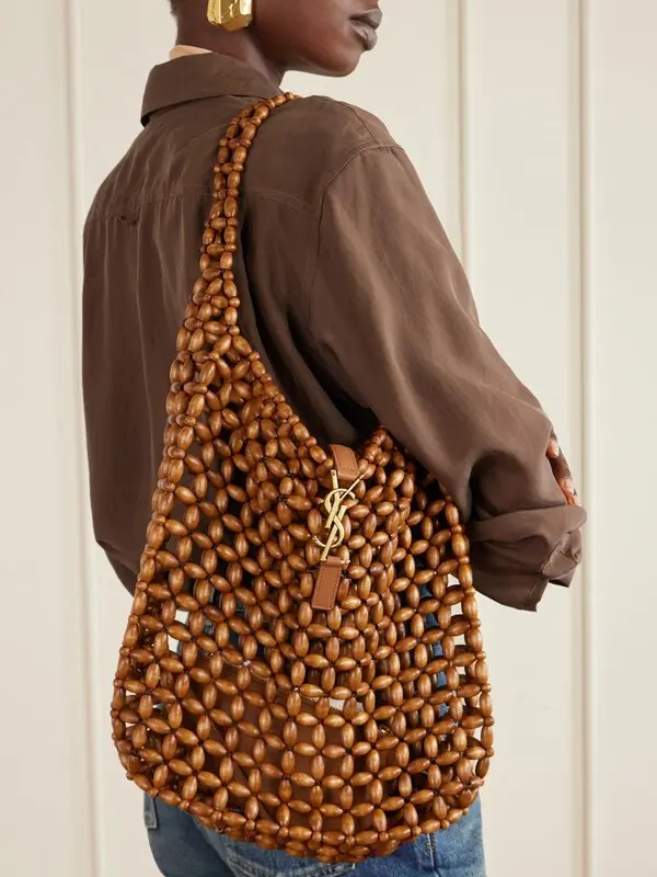 Saint Laurent Le 5 À 7 Large Beaded Wood Shoulder Bag - Brown