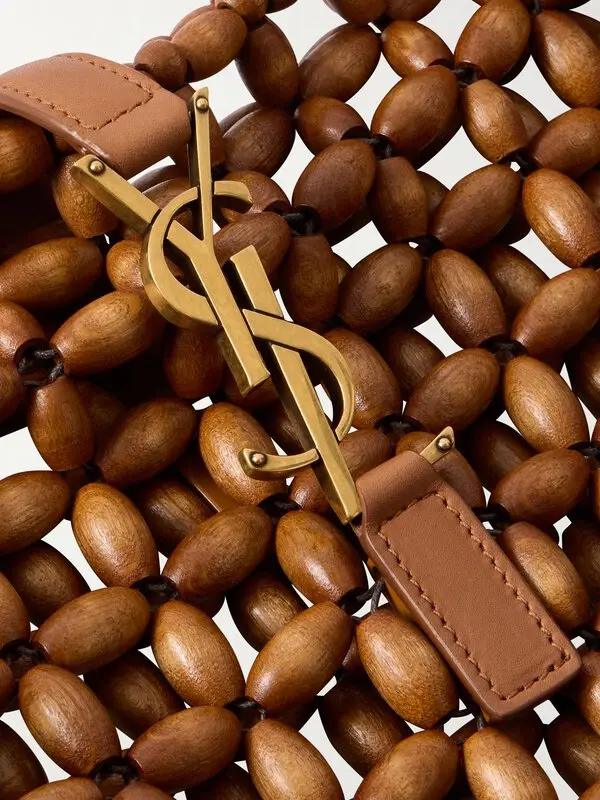Saint Laurent Le 5 À 7 Large Beaded Wood Shoulder Bag - Brown