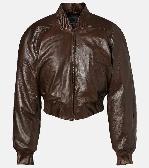 Phoebe Philo Leather Cropped Bomber Jacket - Brown