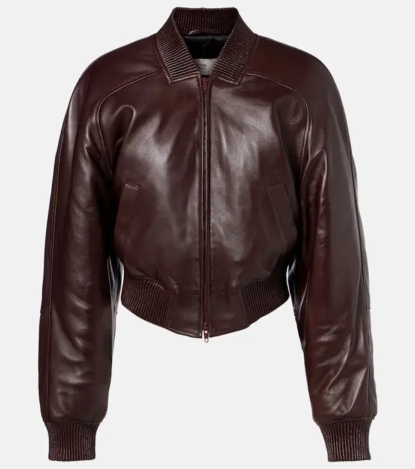 Phoebe Philo Leather Cropped Bomber Jacket - Burgundy