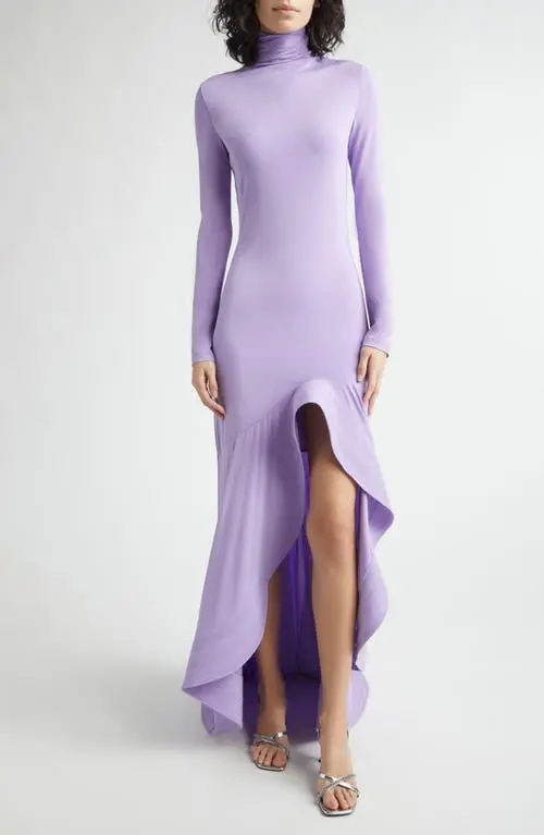 Stella McCartney Long Sleeve High-low Crepe Jersey Gown - Lilac