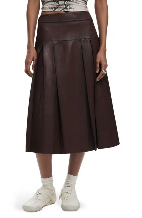 Desigual Pleated Leather Midi Skirt - Brown