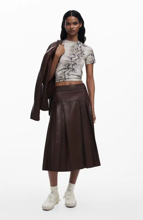 Desigual Pleated Leather Midi Skirt