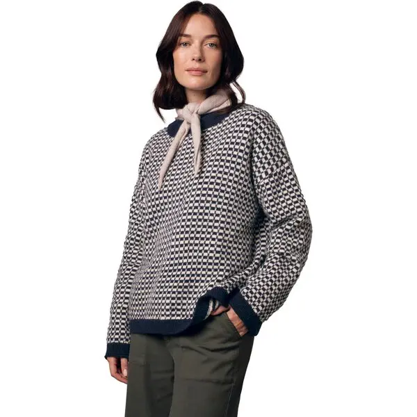 CELTIC & CO. Micro Check Funnel Neck Sweater - Navy/ecru