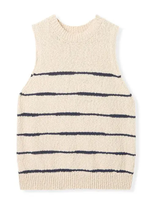 CELTIC & CO. Drop Stitch Knitted Vest Top - Ecru/navy