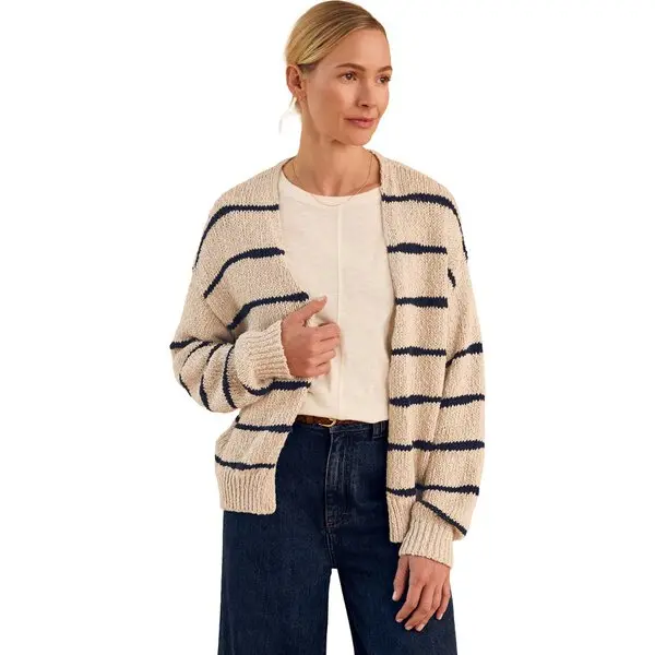 CELTIC & CO. Long Sleeve Drop Stitch Cardigan - Ecru/navy