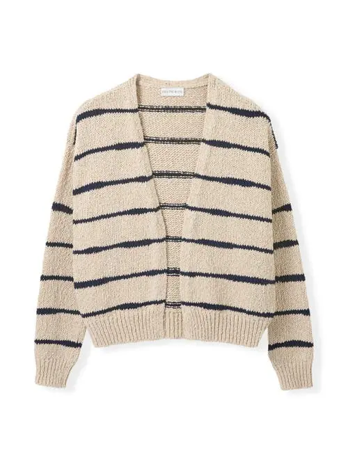 CELTIC & CO. Long Sleeve Drop Stitch Cardigan - Ecru/navy