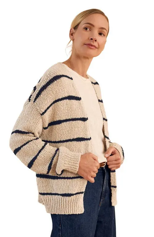 CELTIC & CO. Long Sleeve Drop Stitch Cardigan - Ecru/navy