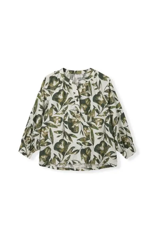 CELTIC & CO. Relaxed Cotton Printed V-neck Blouse