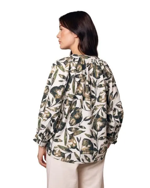 CELTIC & CO. Relaxed Cotton Printed V-neck Blouse