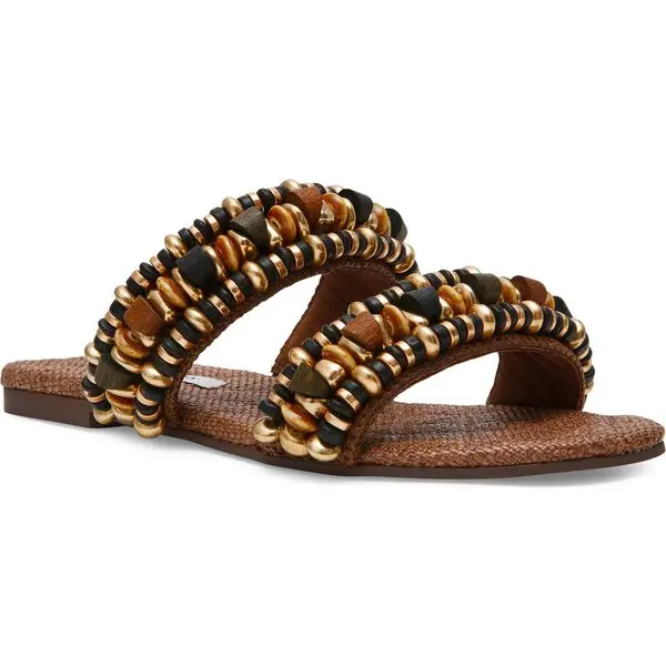 Steve Madden Messima Beaded Two-strap Raffia Sandal - Brown Raffia
