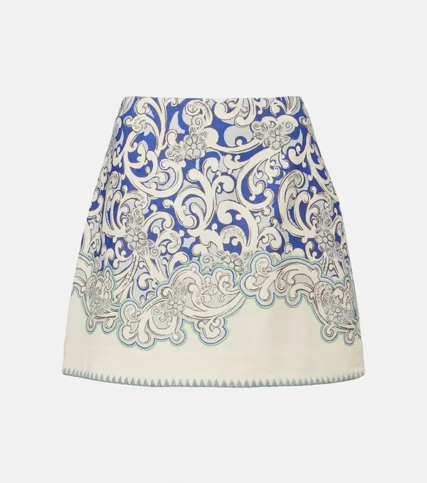 ALEMAIS Alémais Printed Linen And Cotton Miniskirt - Blue